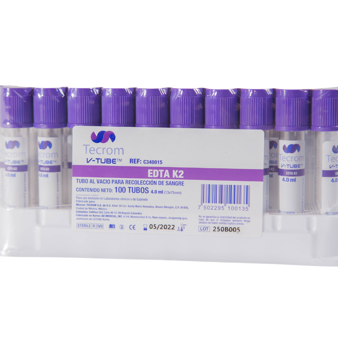 Tubo v-tube™ tapa lila, con EDTA K2 y K3, x 1200 uds. Tecrom | OneLab