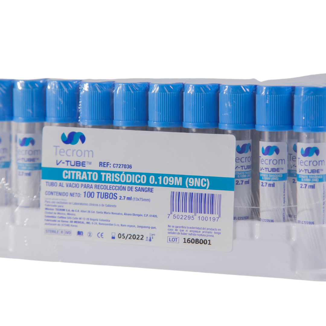 Tubo v-tube™ tapa azul, con citrato de sodio como aditivo, x 1200 uds ...