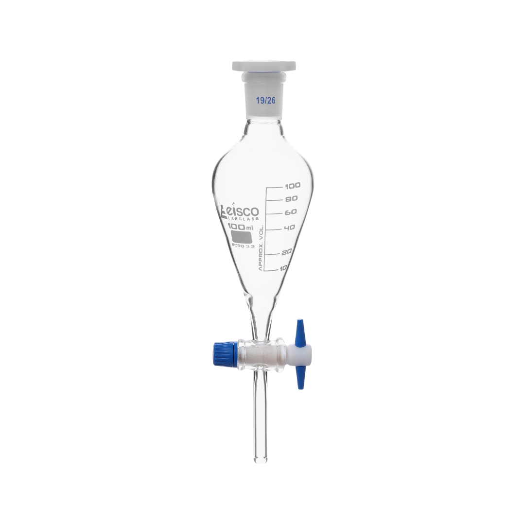Embudo de separación Squibb, vidrio, tapón de plástico, llave paso PTFE ...