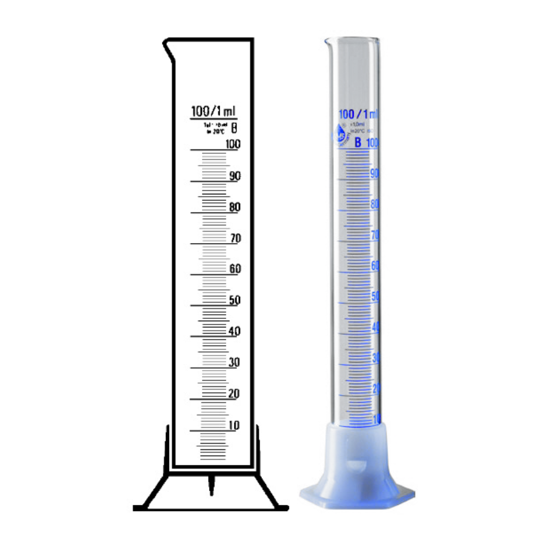 Probeta en vidrio, clase B, graduada, base PE. LMS | OneLab